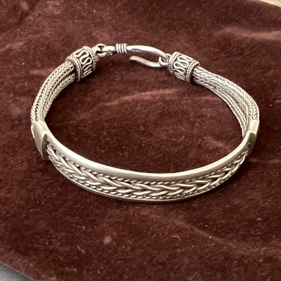 Jewelry | Sterling Silver Bracelet Solid Braid With Double Snake Chains ...